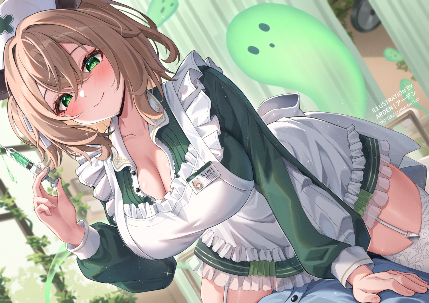 ardenlolo indie virtual youtuber nimi nightmare animal ears cleavage nurse open shirt see ...